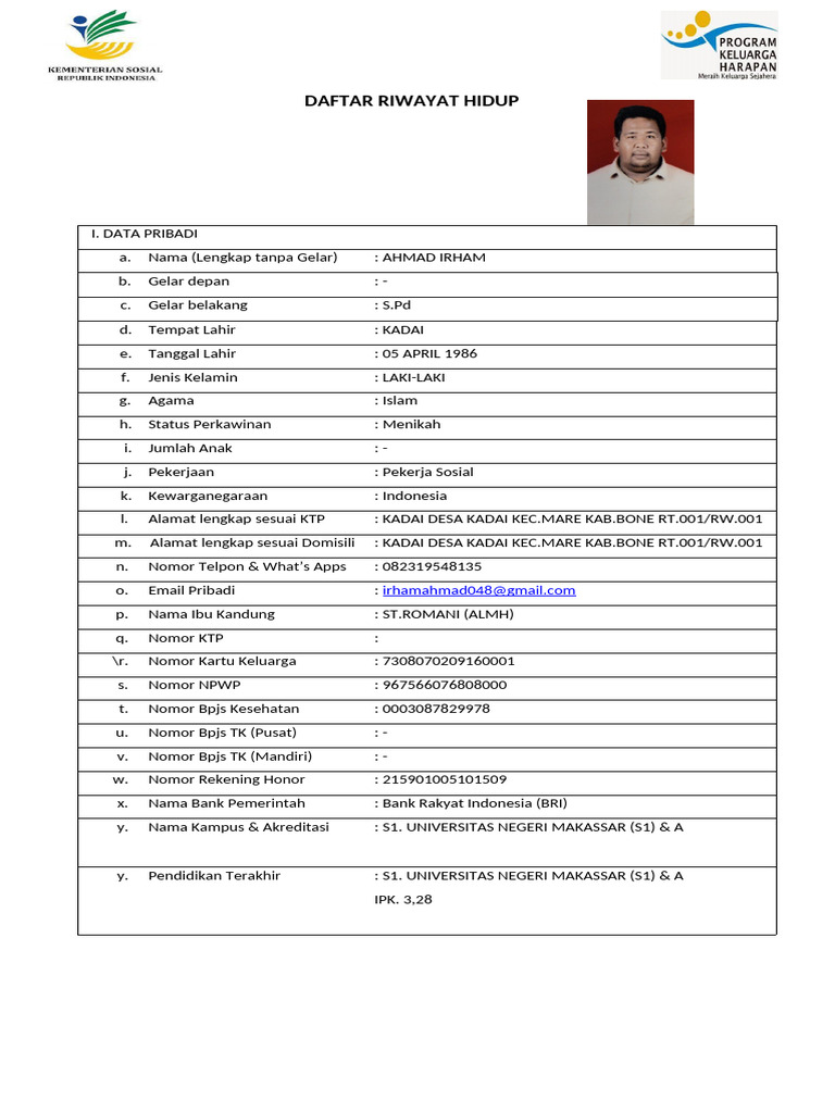 CV SDM PKH 2024 - Ahmad Irham | PDF