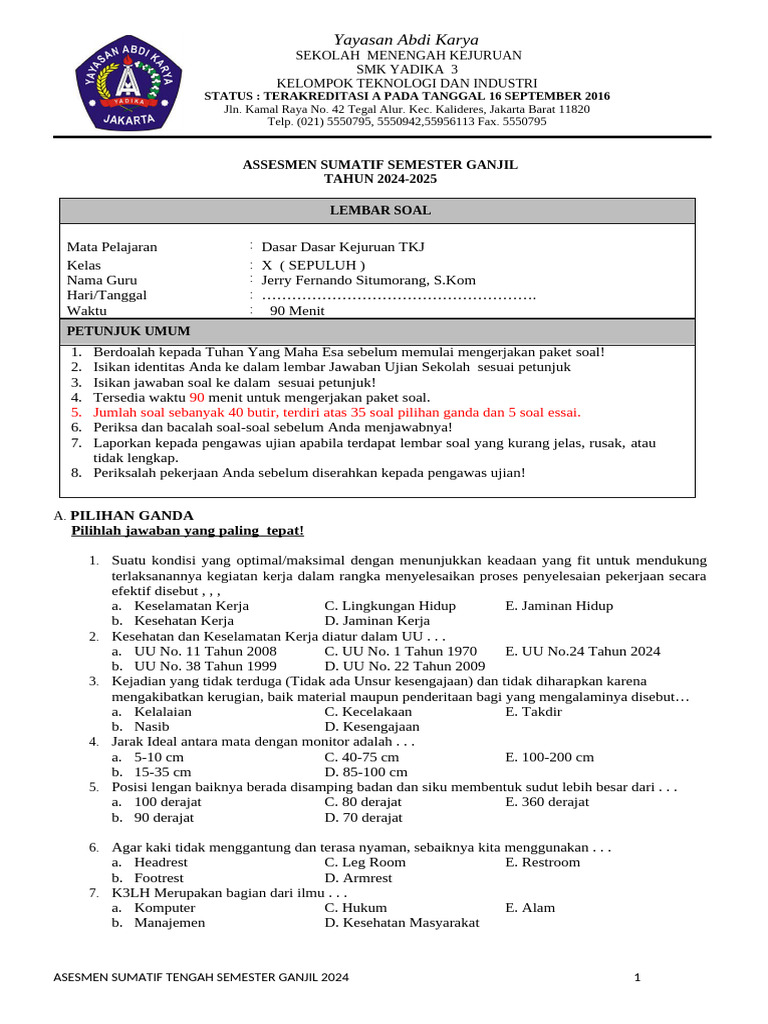 Soal DDK TKJ X (JFS) | PDF
