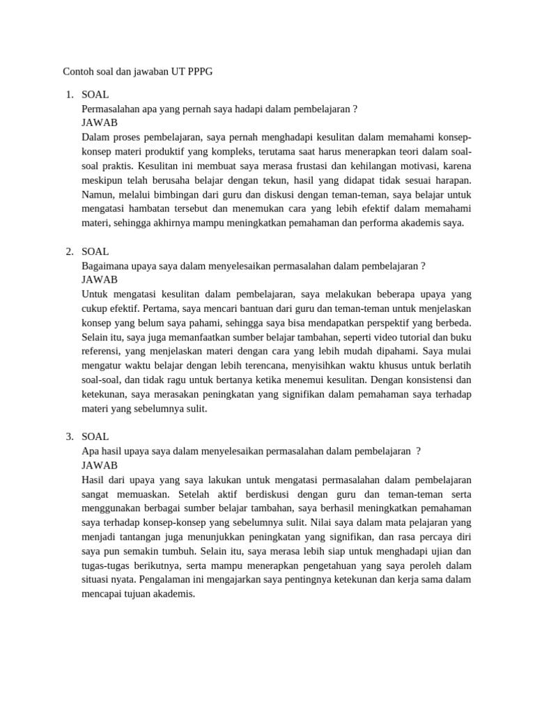 Contoh soal dan jawaban UT PPPG | PDF
