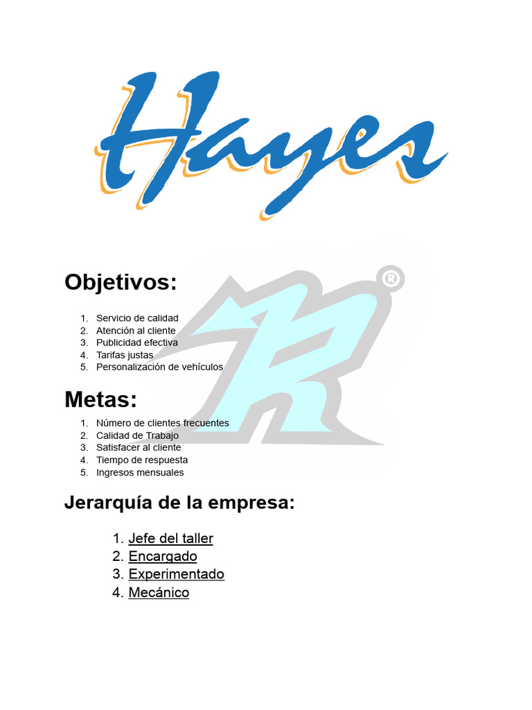 Estrategias para Taller de Vehículos Hayes | PDF