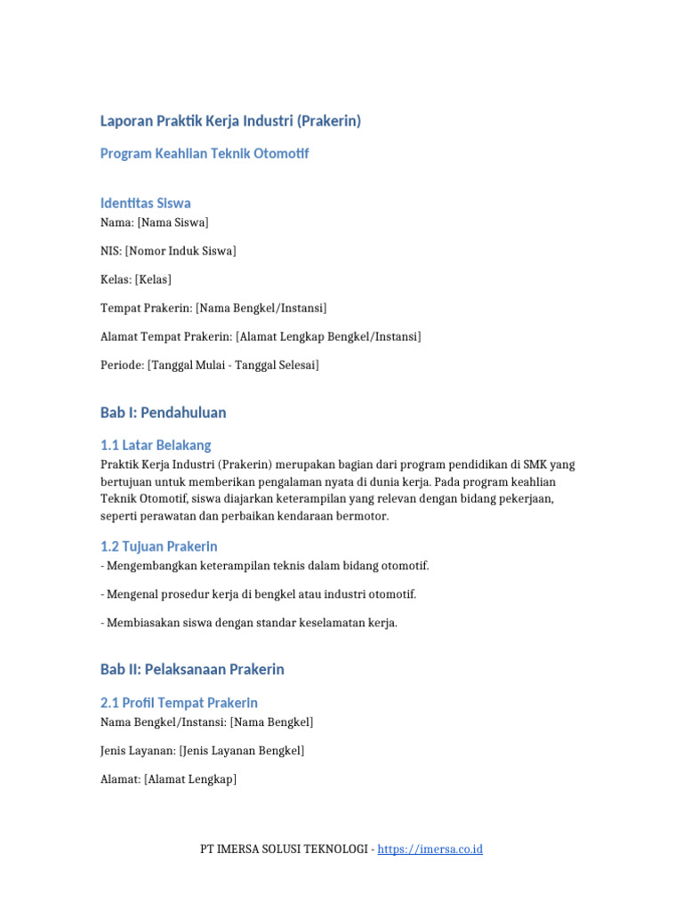 Contoh Laporan PKI Otomotif Service Berkala | PDF