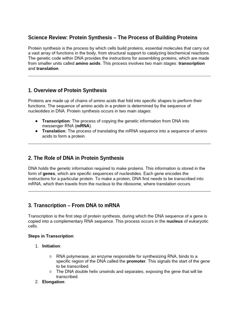 Science Review: Protein Synthesis | PDF | Translation (Biology ...