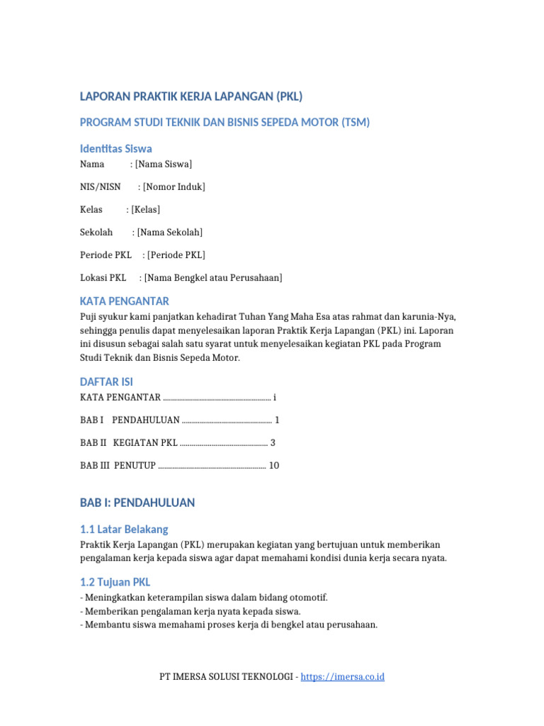 Contoh Laporan PKL TSM | PDF