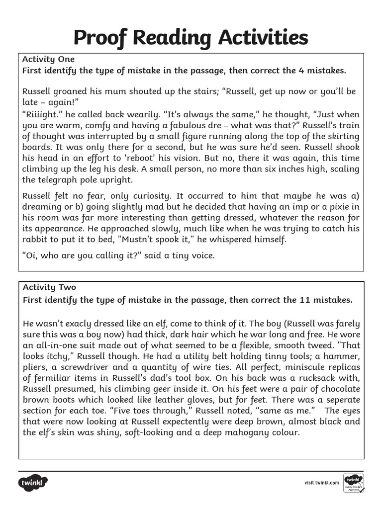 Proof Reading Activities (Hard) | PDF | Proofreading