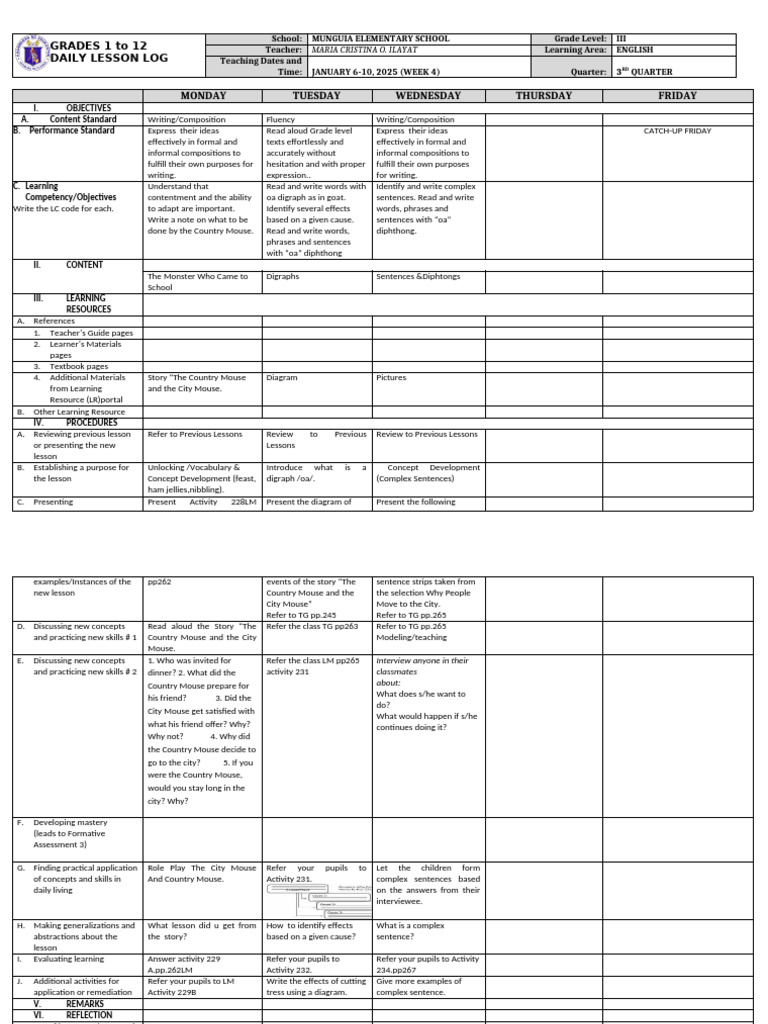 DLL - English 3 - Q3 - W4 | PDF | Behavior Modification | Cognitive Science