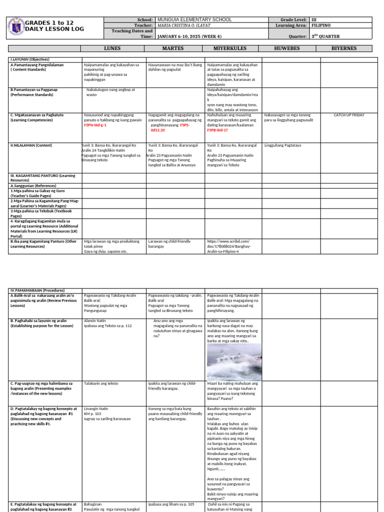 DLL_FILIPINO 3_Q3_W4 | PDF