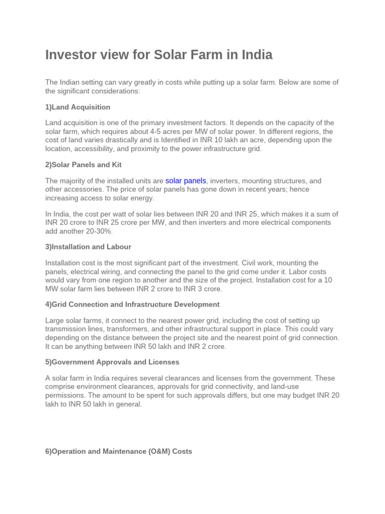 Solar Farm Investment Guide India | PDF | Solar Power | Photovoltaics