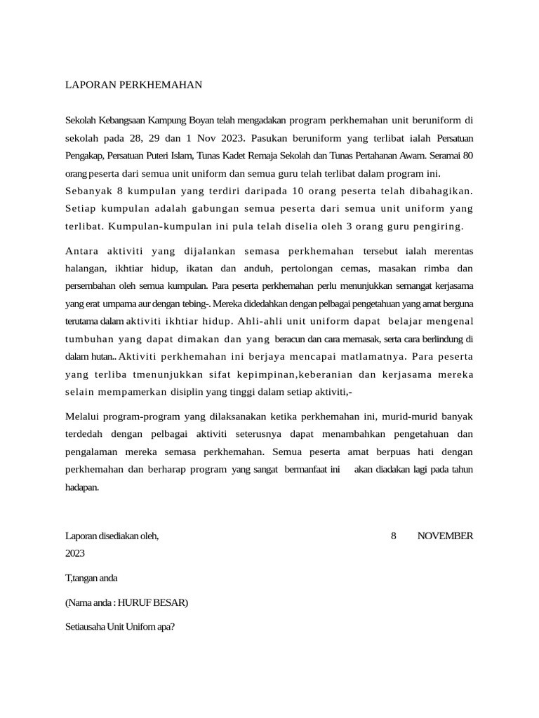 LAPORAN PERKHEMAHAN | PDF