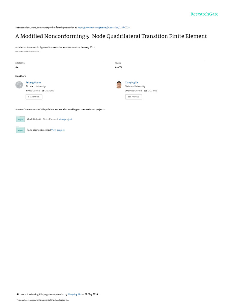 A Modified Nonconforming 5-Node Quadrilateral Tran | PDF | Finite Element Method | Norm ...
