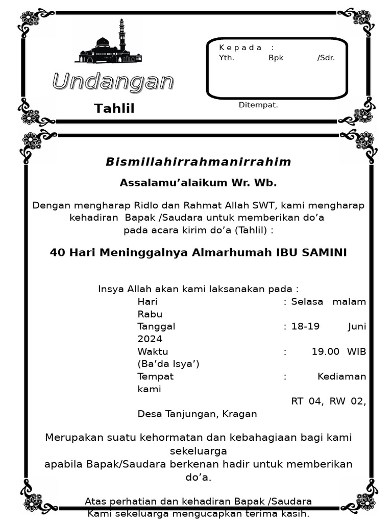 Undangan Tahlil 40 Hari | PDF