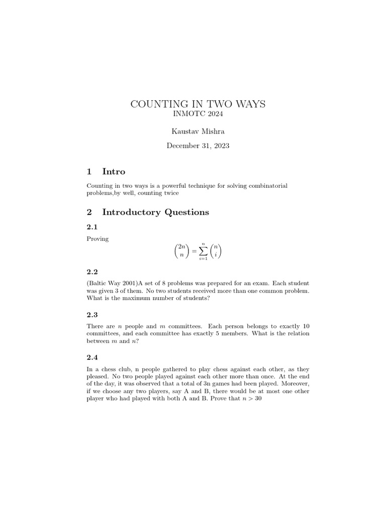 INMOtc draft | PDF | Combinatorics | Geometry
