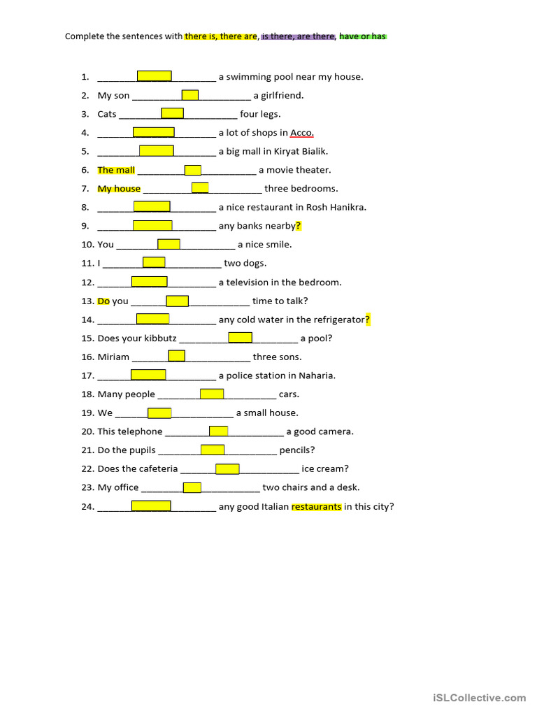 Have/Has and There Is/Are Exercises | PDF