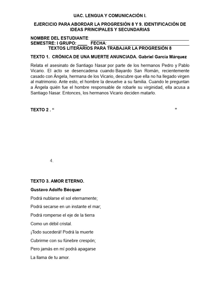 Progresi-n 8 y 9 Ideas principales e ideas secundarias | PDF