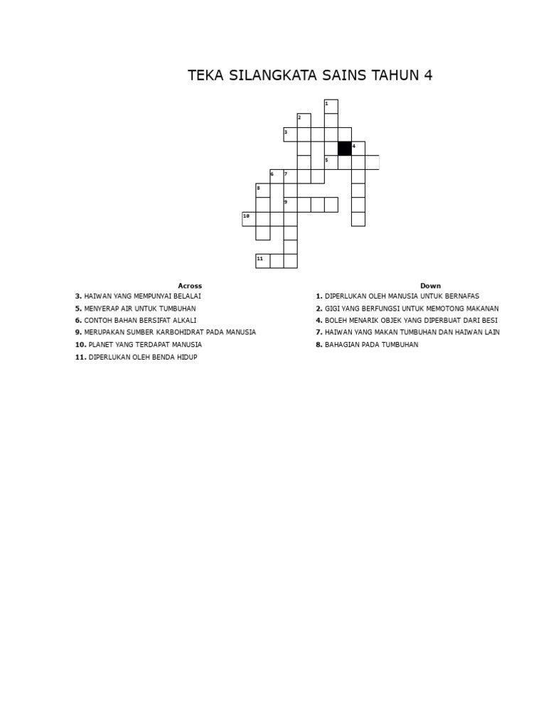 TEKA SILANGKATA SAINS TAHUN 4 - Crossword Labs | PDF