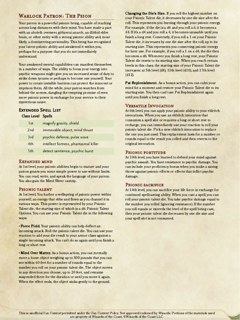 The Psion _ GM Binder | PDF | Dungeons & Dragons | Gary Gygax Games