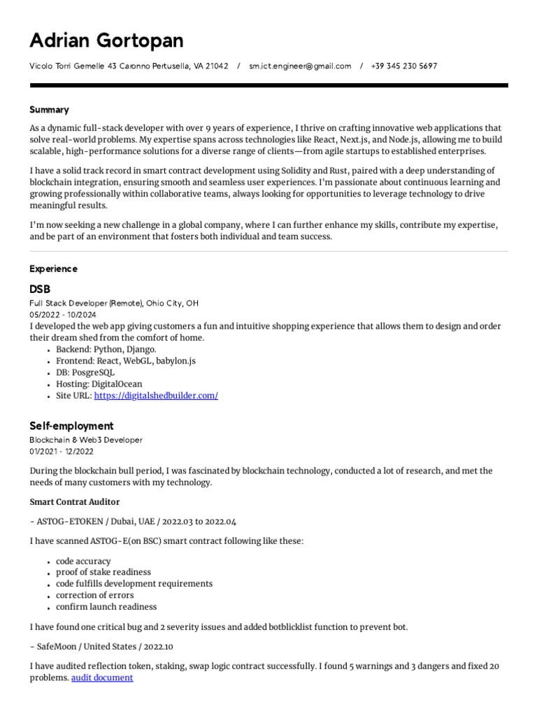 Full-Stack & Blockchain Developer Resume | PDF | Information Technology ...