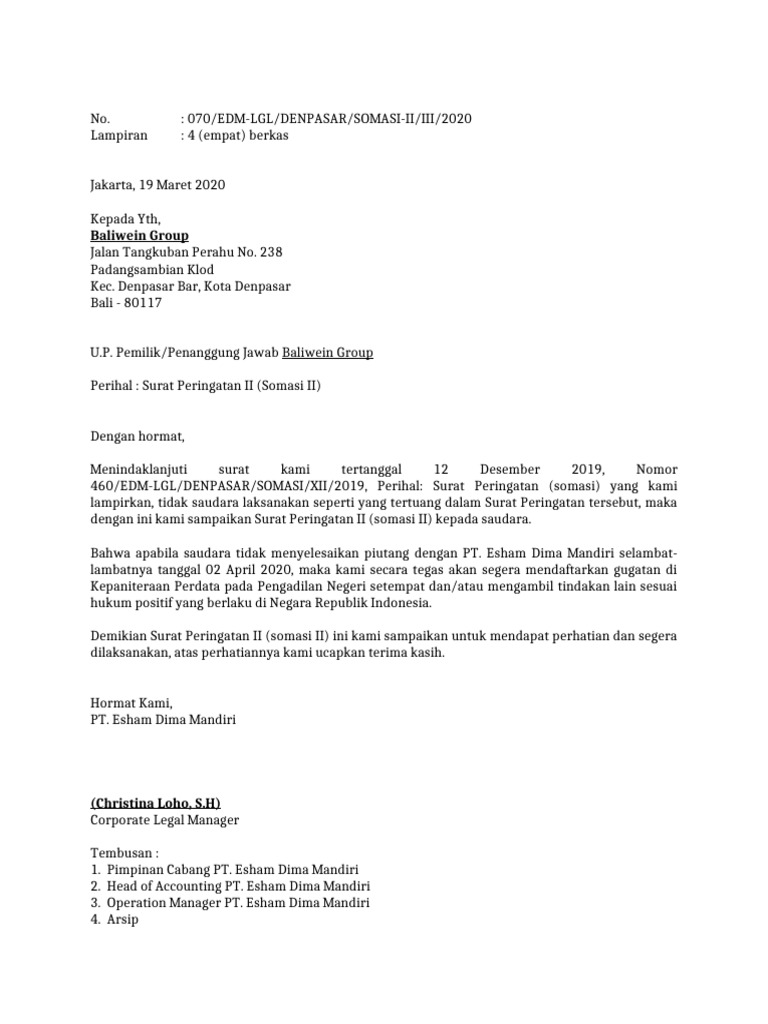 Draft Surat Peringatan II | PDF