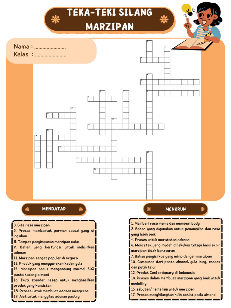 Lembar Kerja Teka-teki Silang Sistem Pencernaan Cokelat Sederhana | PDF