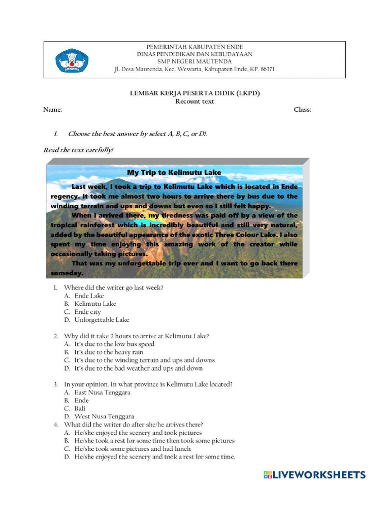 Recount Text Worksheet | PDF