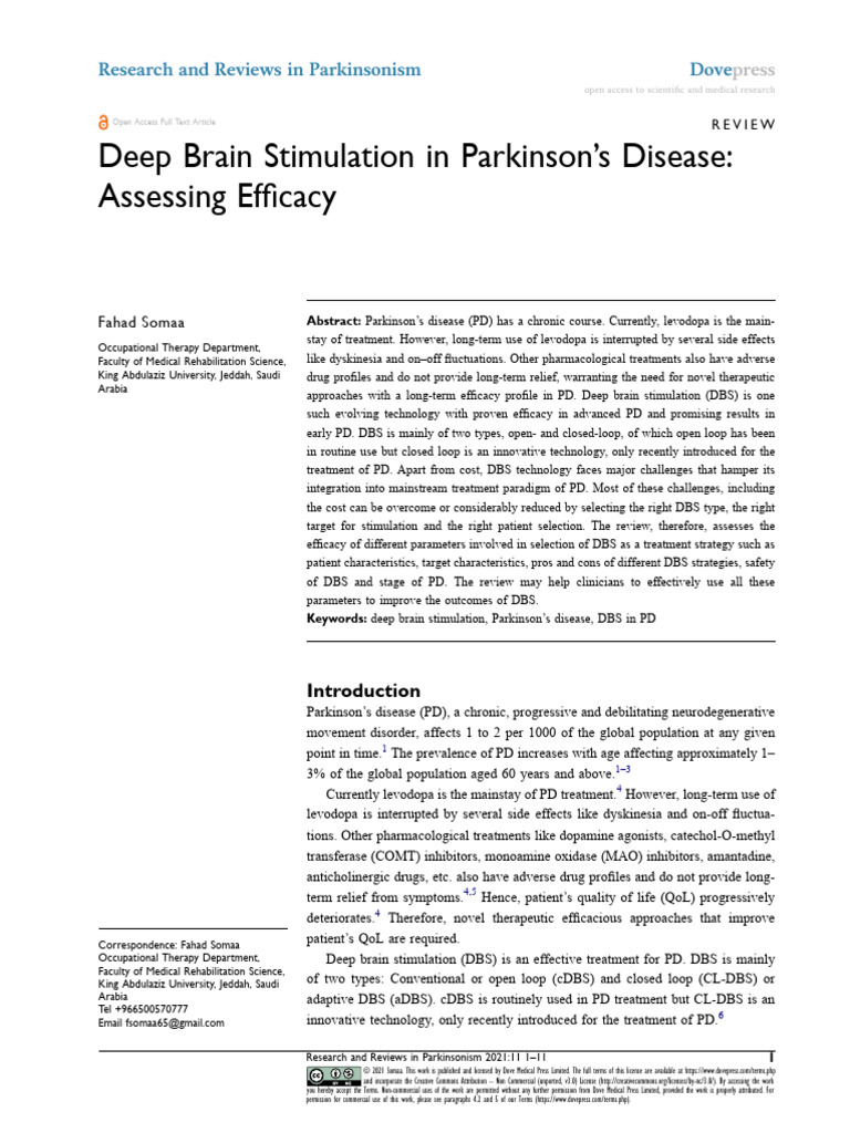 Deep Brain Stimulation in Parkinsons Disease Asse | PDF | Parkinson's ...