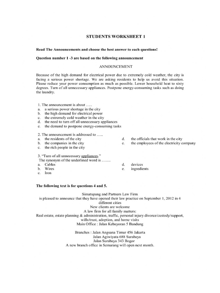 Announcement Exercise | PDF