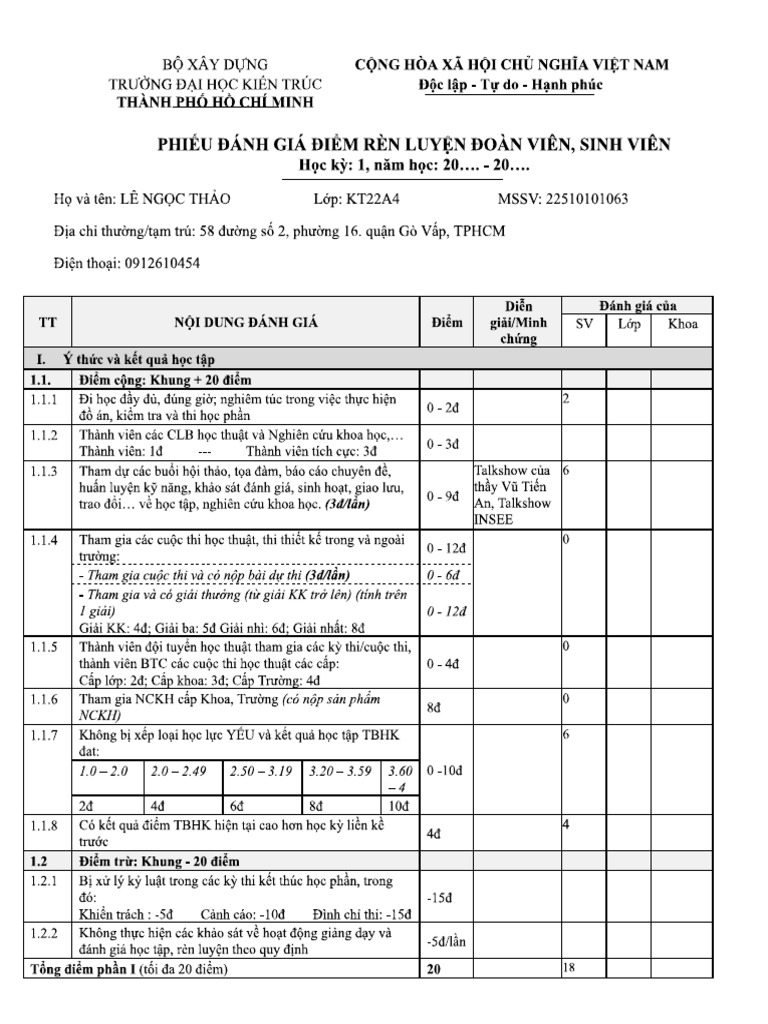 (M1) - Phieu Diem Ren Luyen | PDF