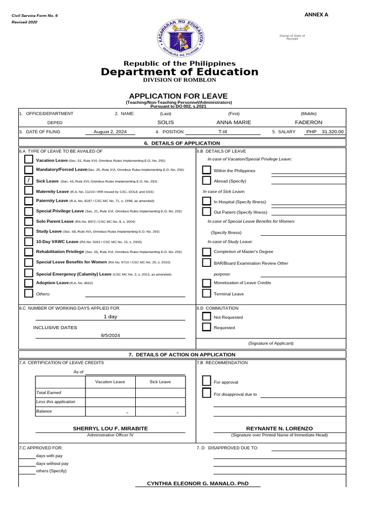 Leave Form 6 Revised 2020 | PDF | Parental Leave | Surgery