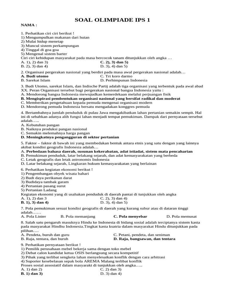 Soal Olimpiade Ips Dan Kunci | PDF