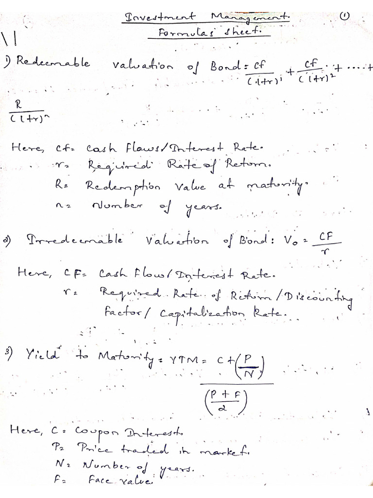 IM Formula Sheet | PDF