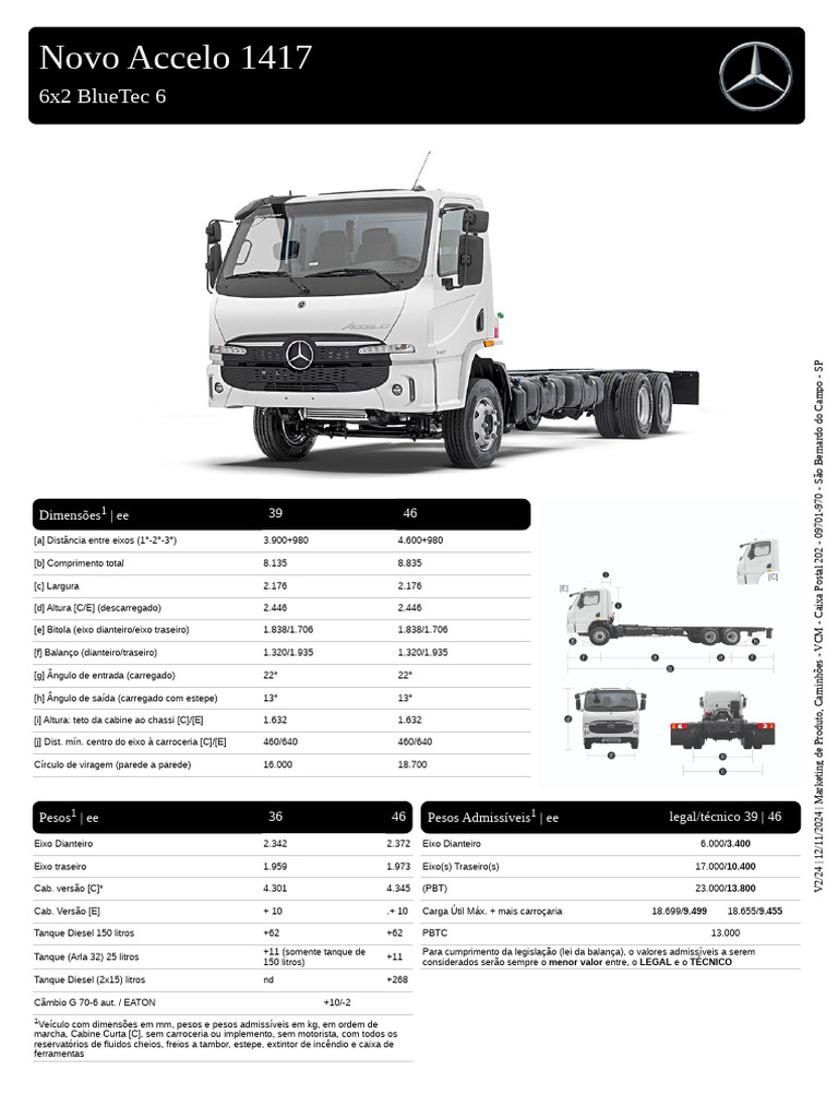 Mercedes-Benz Accelo 1417 6x2 P8 | PDF | Freio | Mercedes Benz