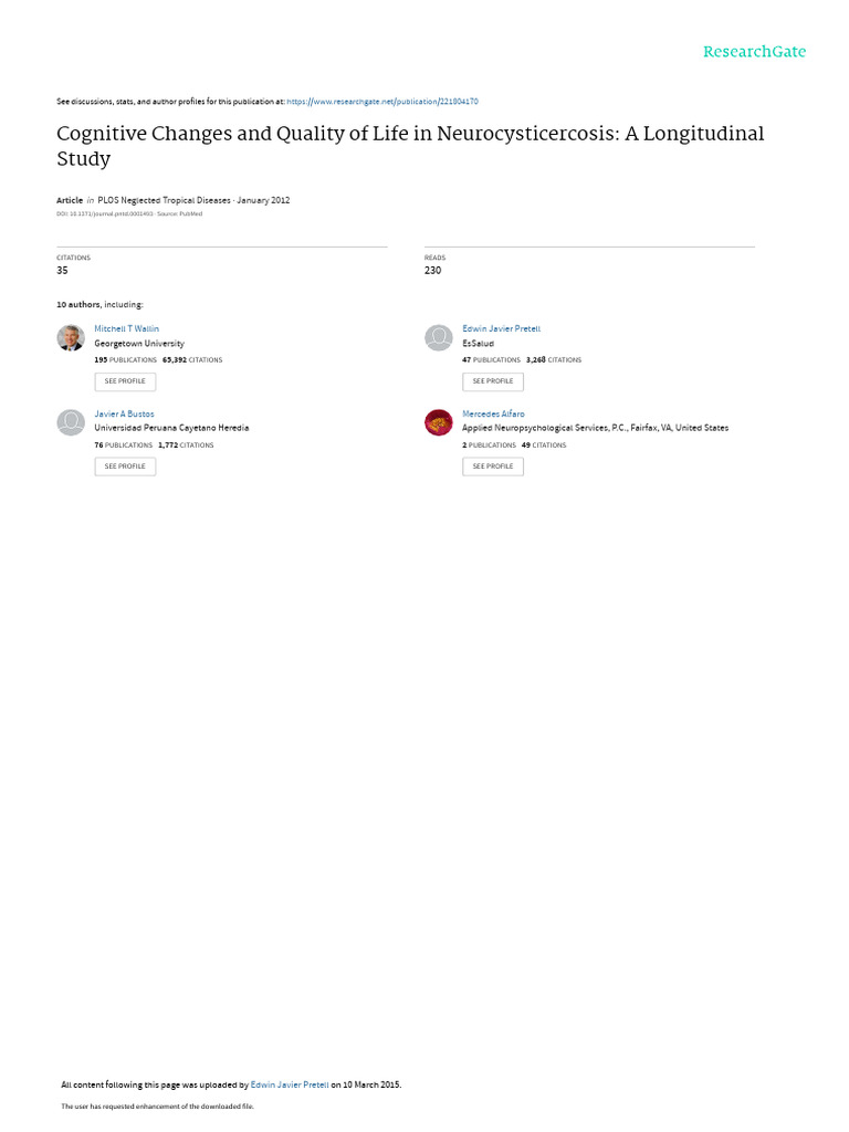 Cognitive Changes and Quality of Life in Neurocyst | PDF | Epilepsy ...