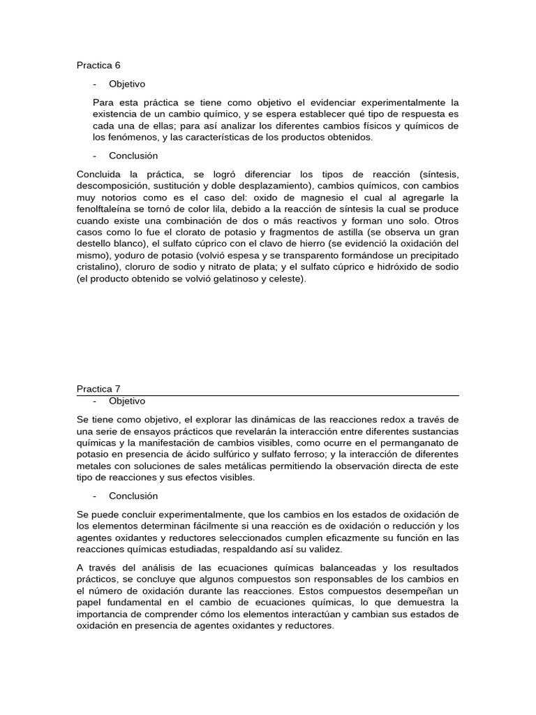 Conclusiones - Practica 6 y 7 | PDF