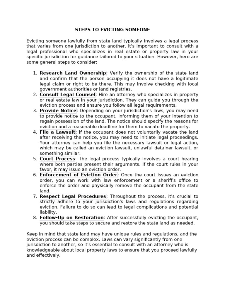 Steps to Evicting Someone | PDF | Eviction | Lawsuit