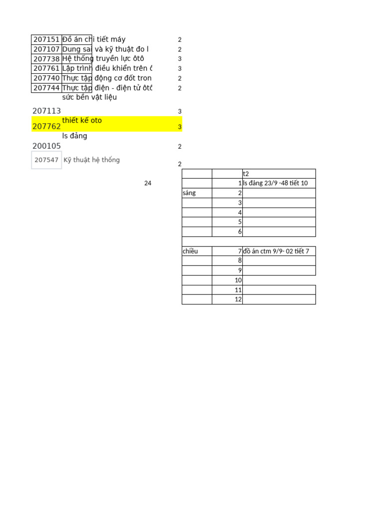 Thời Khoá Biểu Năm 3 Hk1 | PDF