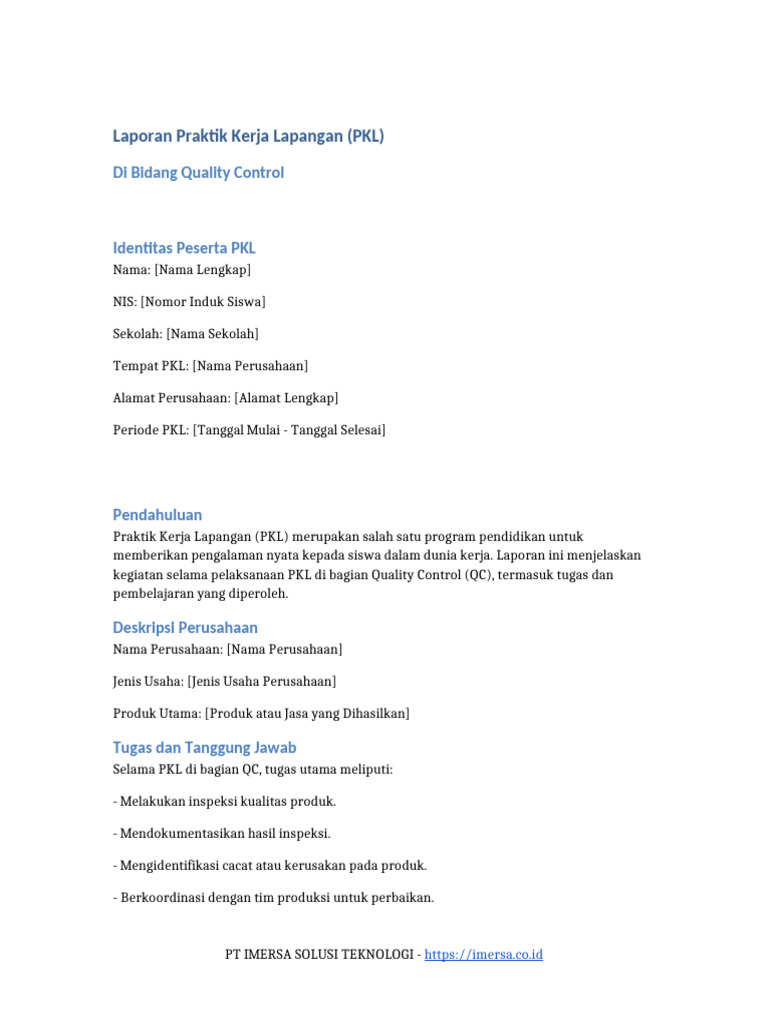 Contoh Laporan PKL Bagian Quality Control | PDF
