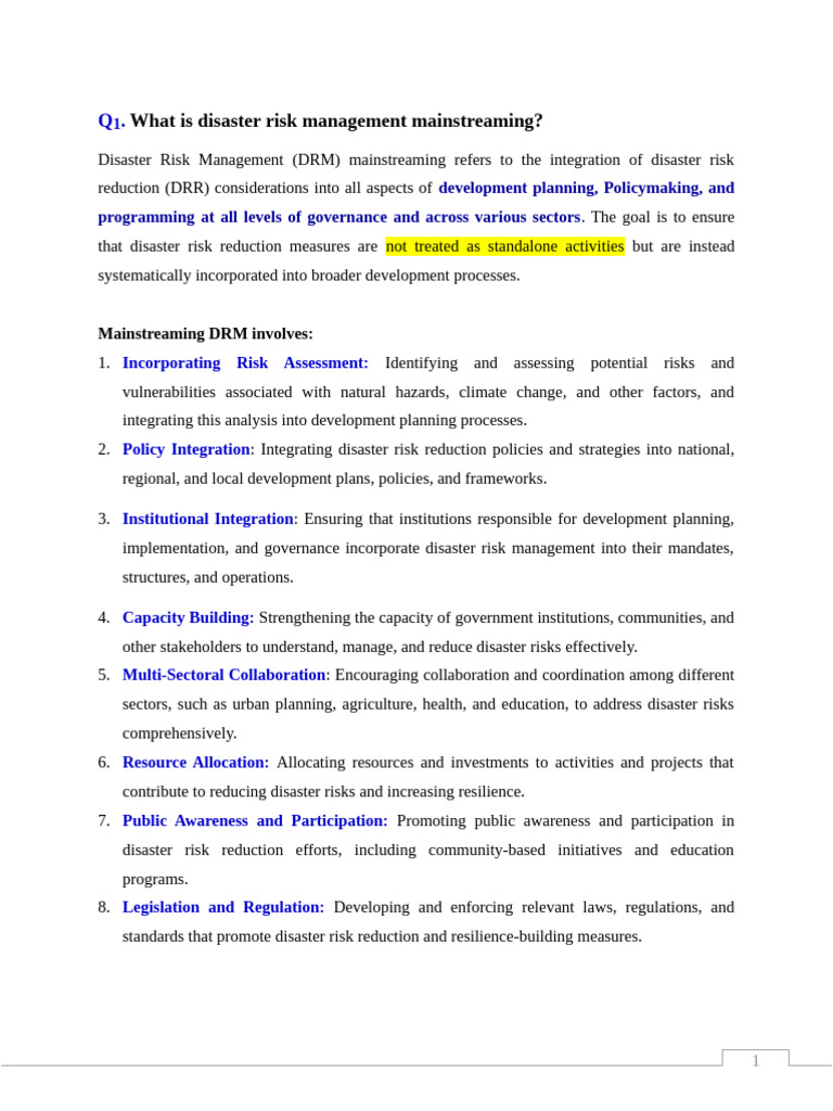 What Is Disaster Risk Management Mainstreaming | PDF | Disaster Risk ...