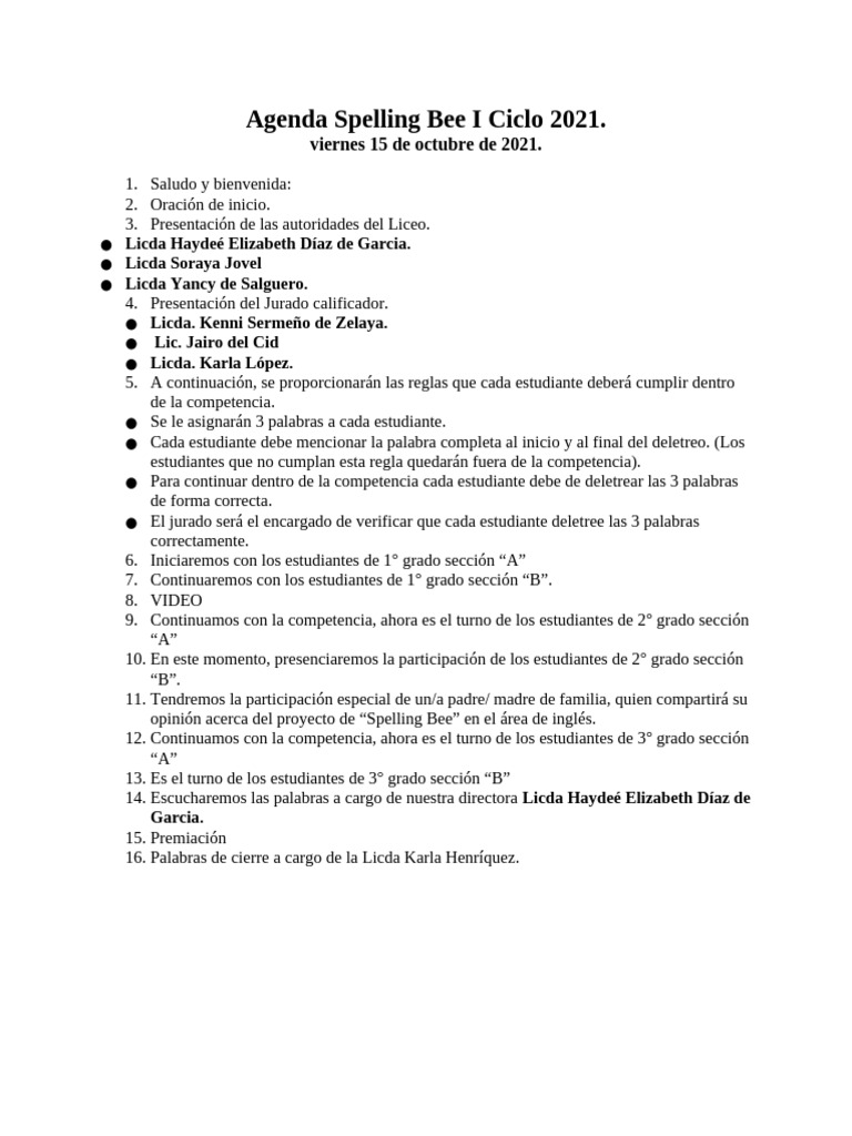 Agenda Spelling Bee 2021 ESPAÑOL | PDF