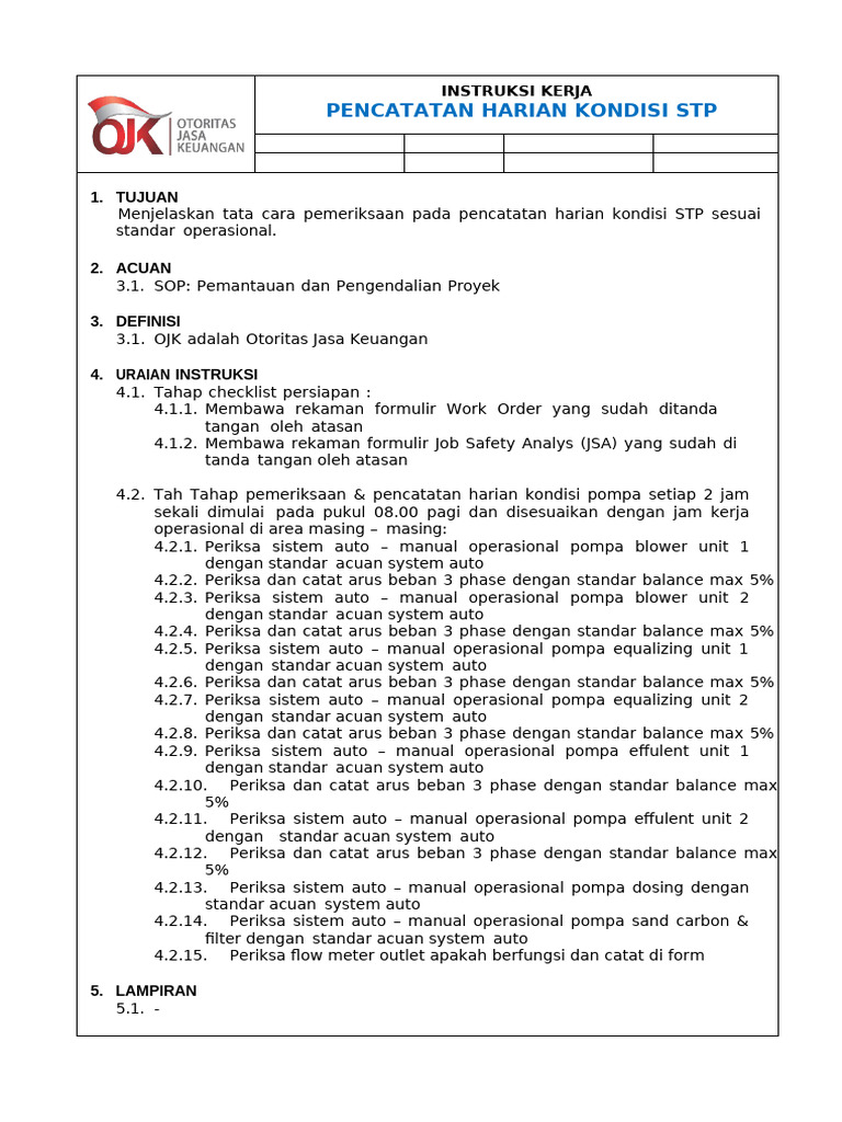 Pencatatan Harian Kondisi STP | PDF