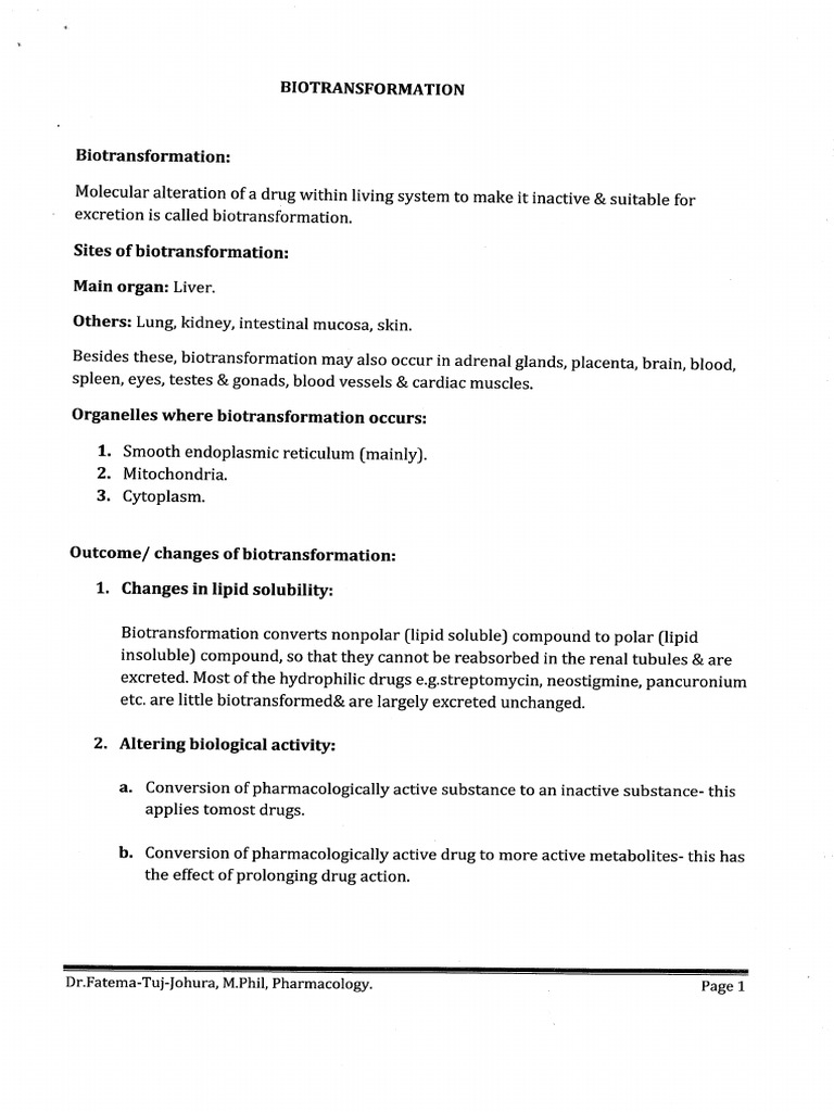 Pharma Biotransformation and Excretion | PDF