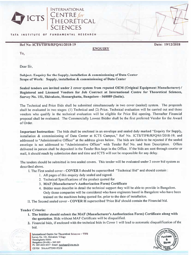 RFQ - Data Center | PDF