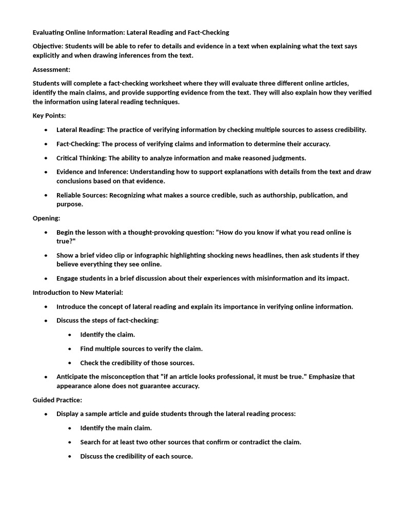 Evaluating Online Information Lateral Reading and Fact-Checking | PDF ...