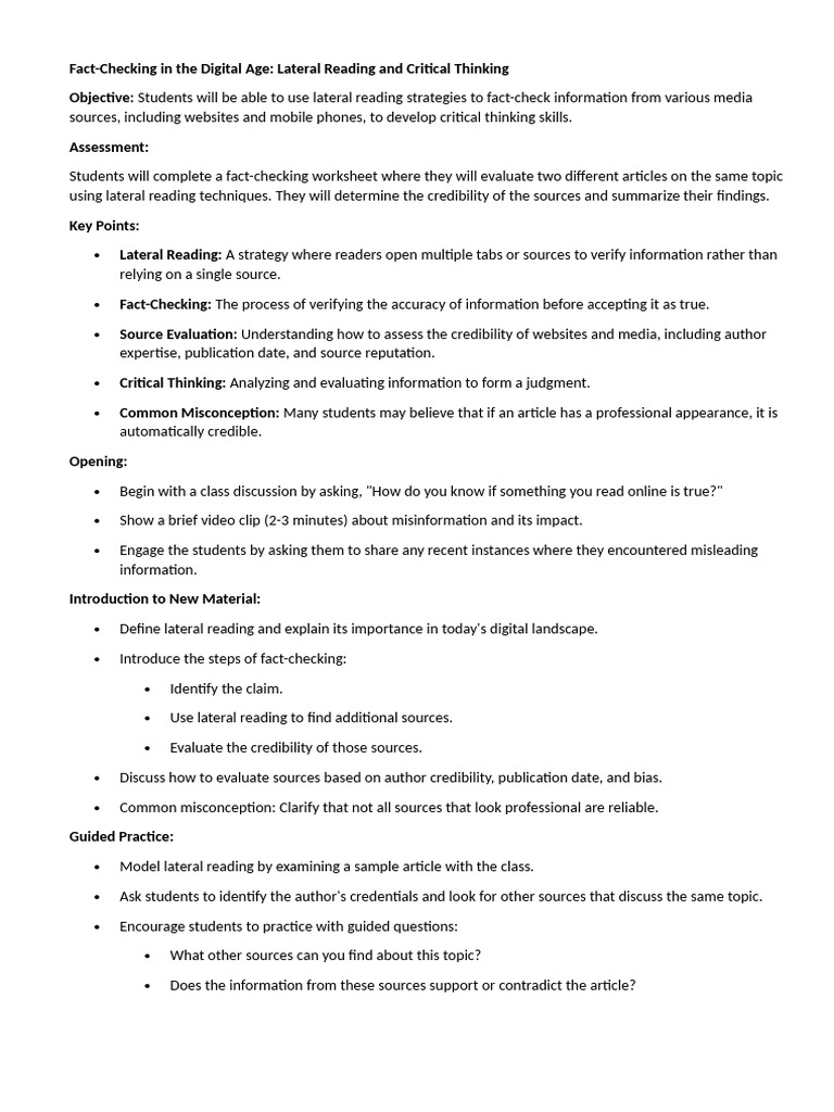 Fact Checking in The Digital Age - Lateral Reading and Critical ...