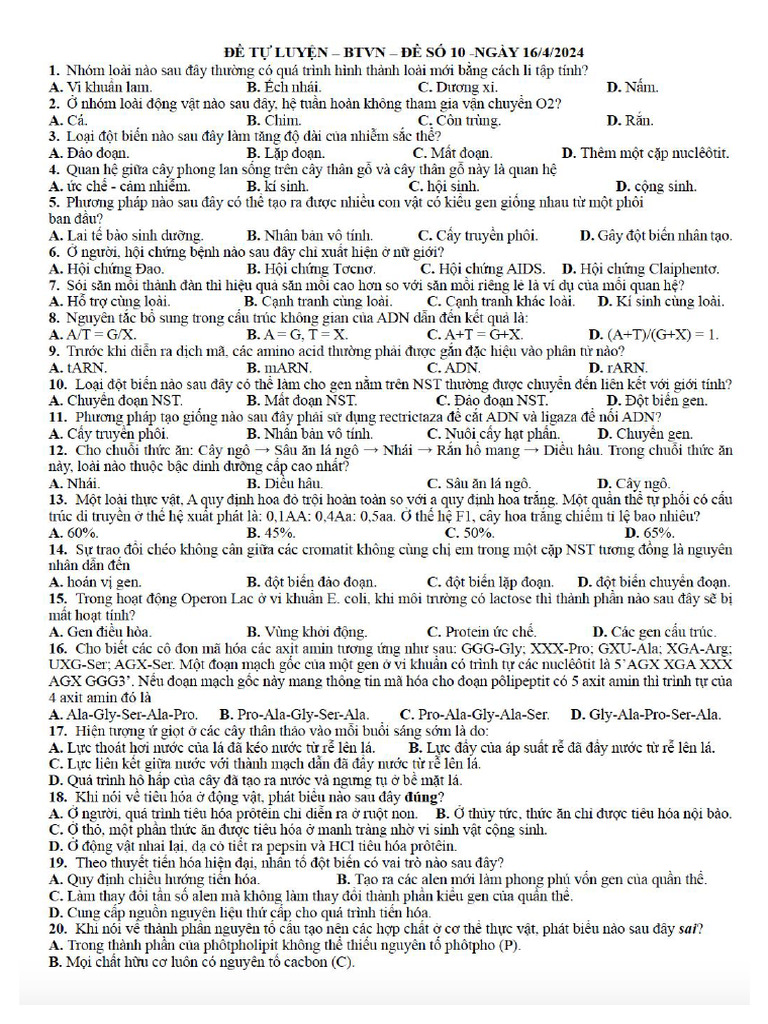 ĐỀ TỰ LUYỆN-BTVN ĐỀ SỐ 10 | PDF