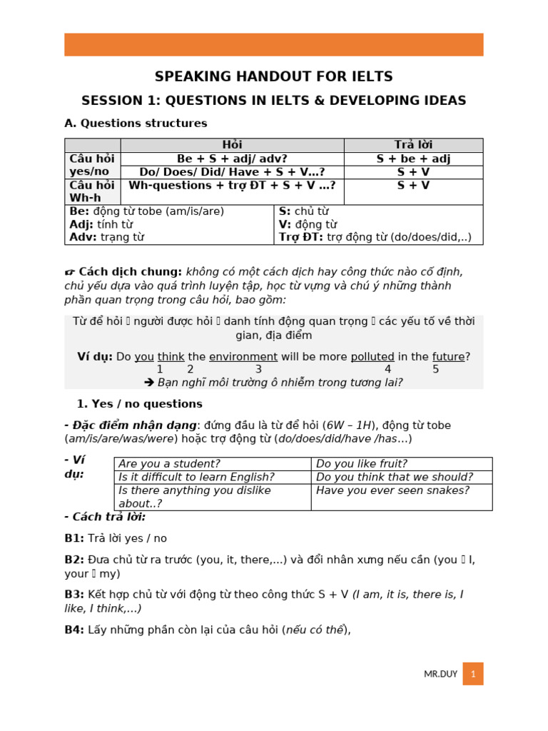 Speaking Handout For Ielts | PDF