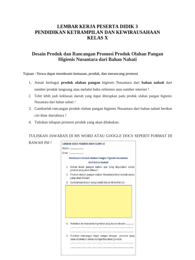 LEMBAR KERJA PESERTA DIDIK 3 PKWU Kelas X | PDF