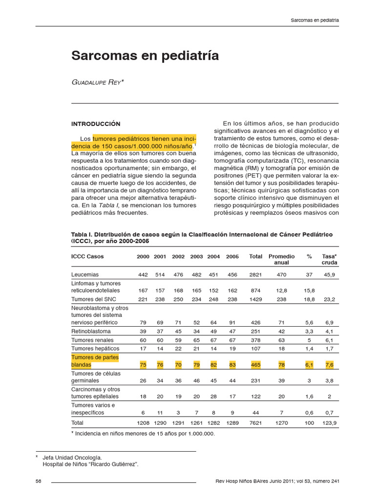 Sarcomas en Pediatría: Diagnóstico y Tratamiento | PDF | Sarcoma ...