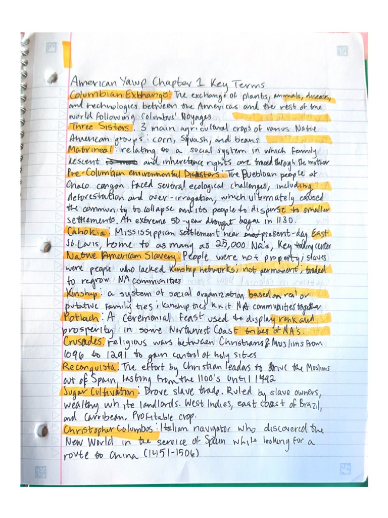 American Yawp Chapter 1 Key Terms | PDF