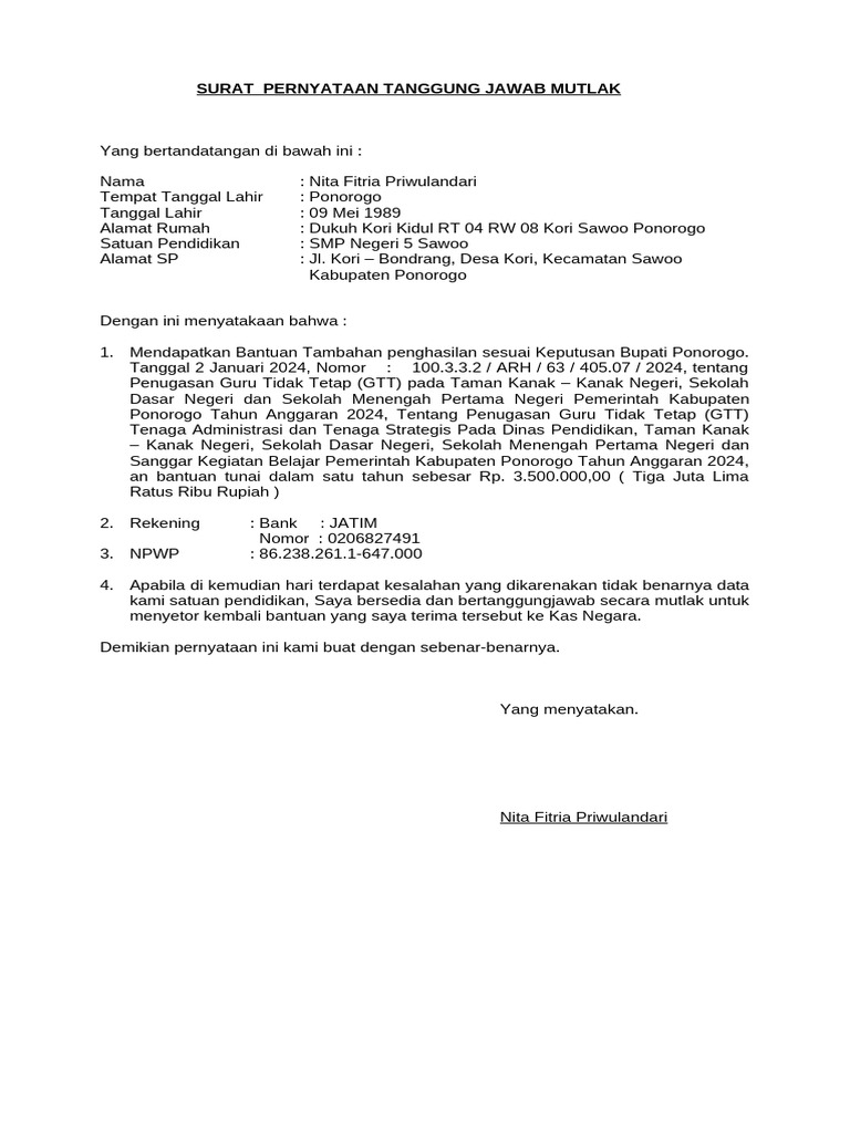 SPTJM Mbak Nita | PDF