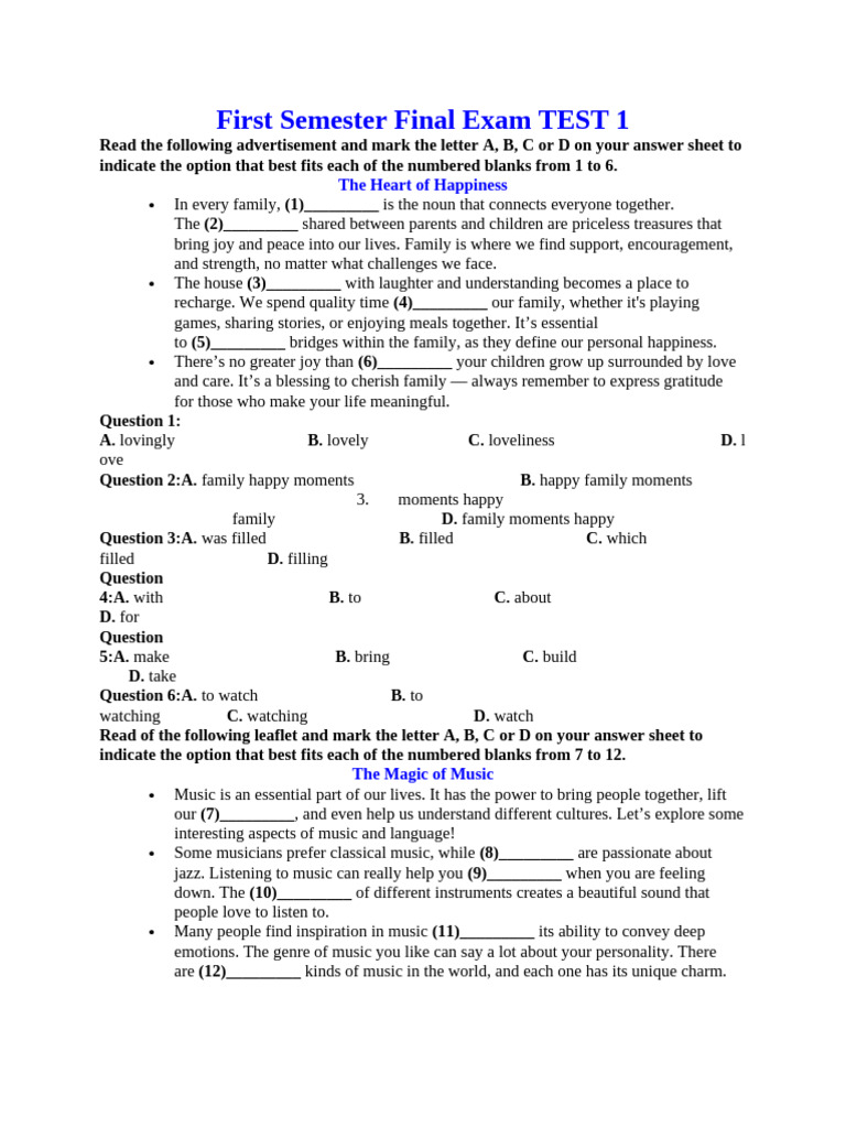 First Semester Final Exam TEST 1 | PDF | Climate Change | Sustainability