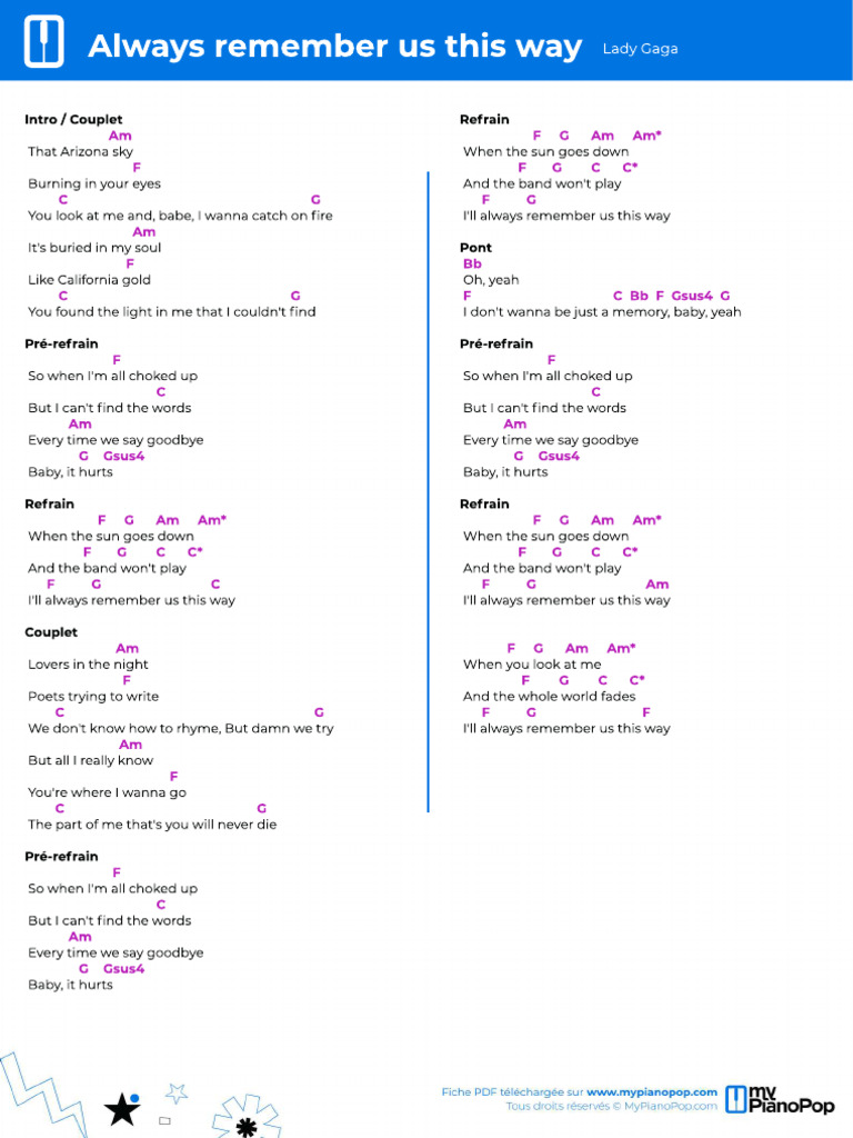 Fiche Paroles - Always Remember Us This Way - Lady Gaga | PDF